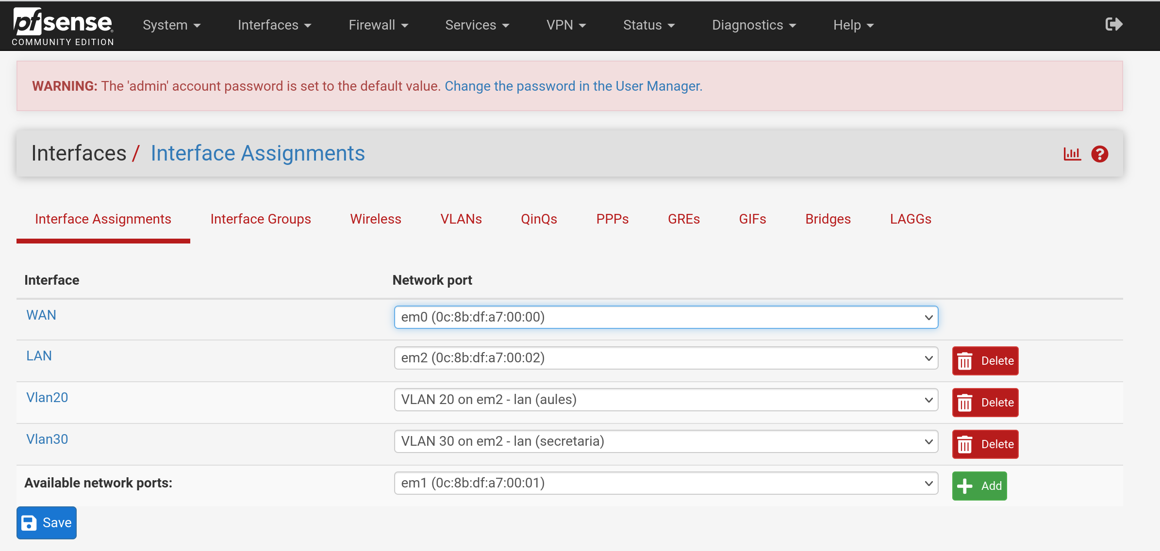 VLANs Pfsense - BASTIONAT DE XARXES I SISTEMES - CE Ciberseguretat